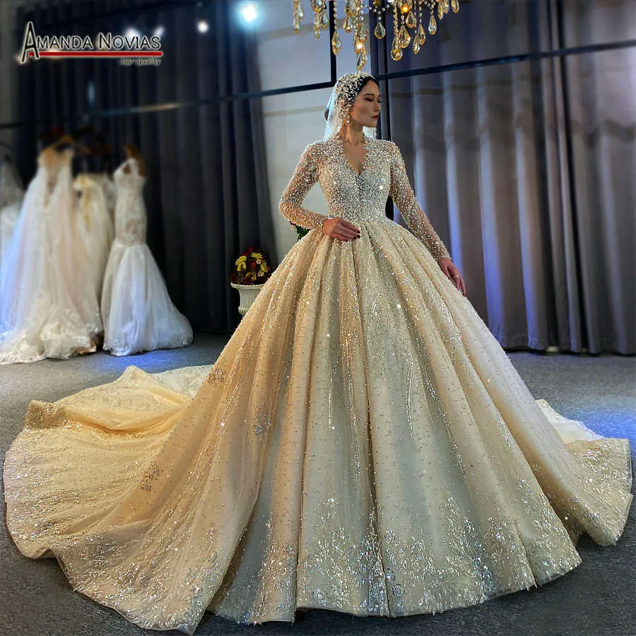 Amanda Novias wedding attendee dress with Full Pearls...