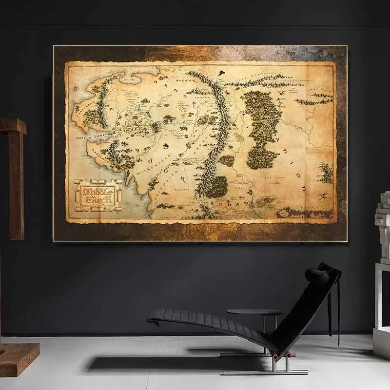 Middle Earth Maps Hobbit Map Canvas Print Wall Art For Living Room Home ...