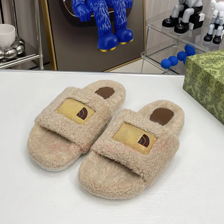 Luxury Wool Slippers Designer Double Letters Fur Sliders Winter Warm ...