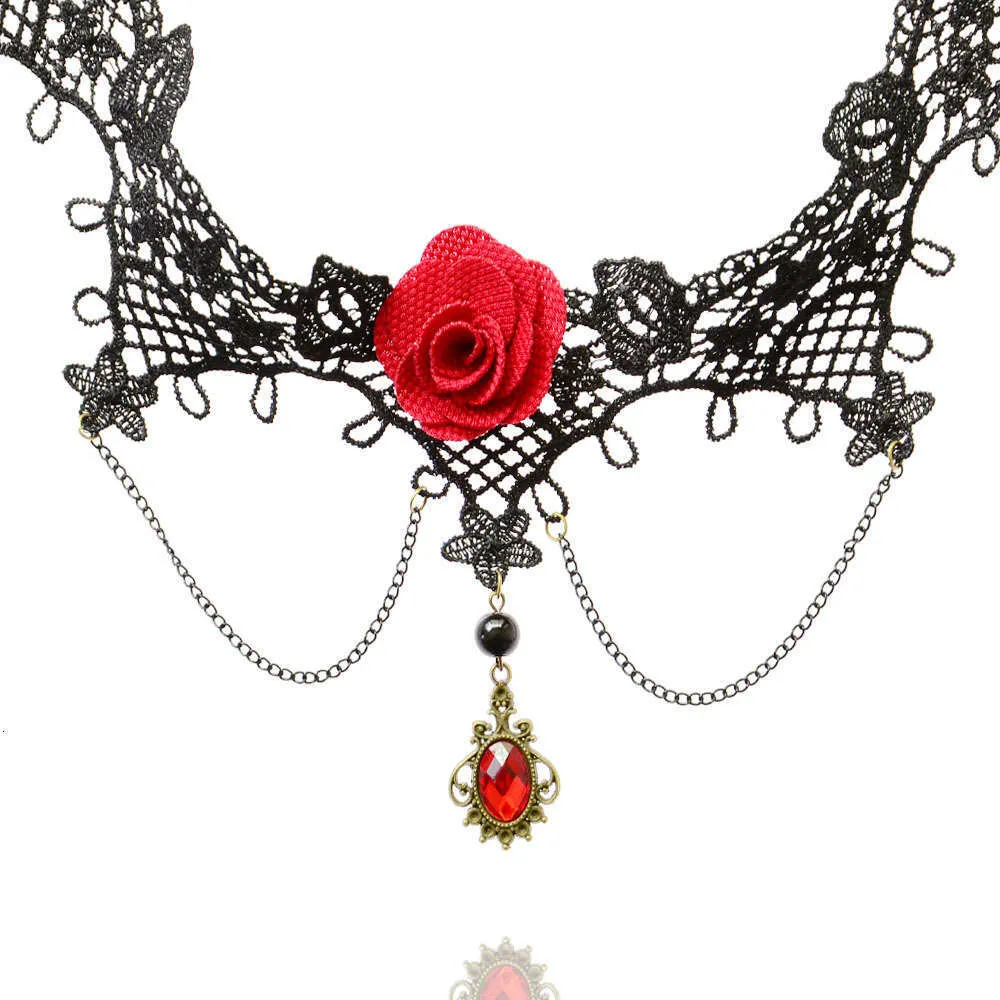 Rhinestone Rose Choker Necklace - Erotic Lace Bondage Collar, Adult ...