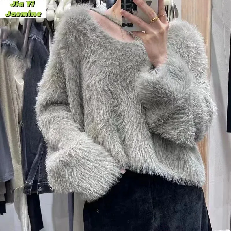 Korean knitted short sleeved acetate sweater womens loose fit autumn ...