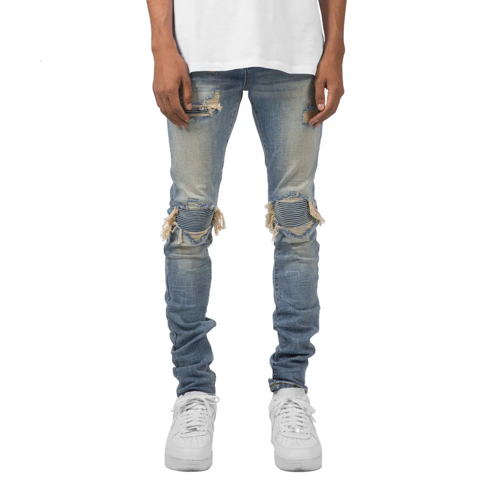 Foreign Trade Fog Style Mens Slim Fit Jeans Personalized Wrinkle Design ...