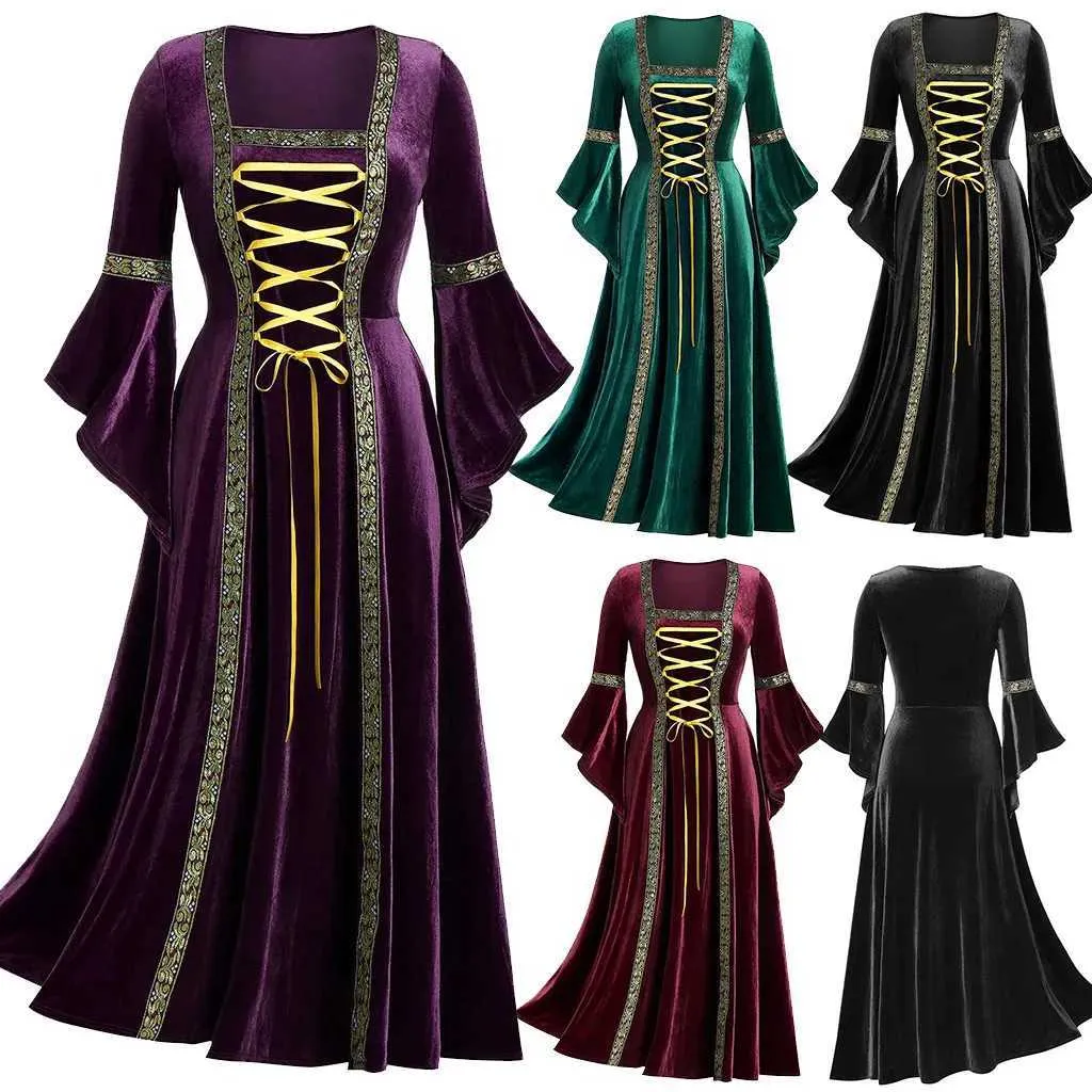 Hallown Women's Long Sleeve Medieval Cosplay Vintage Vampire Witch ...