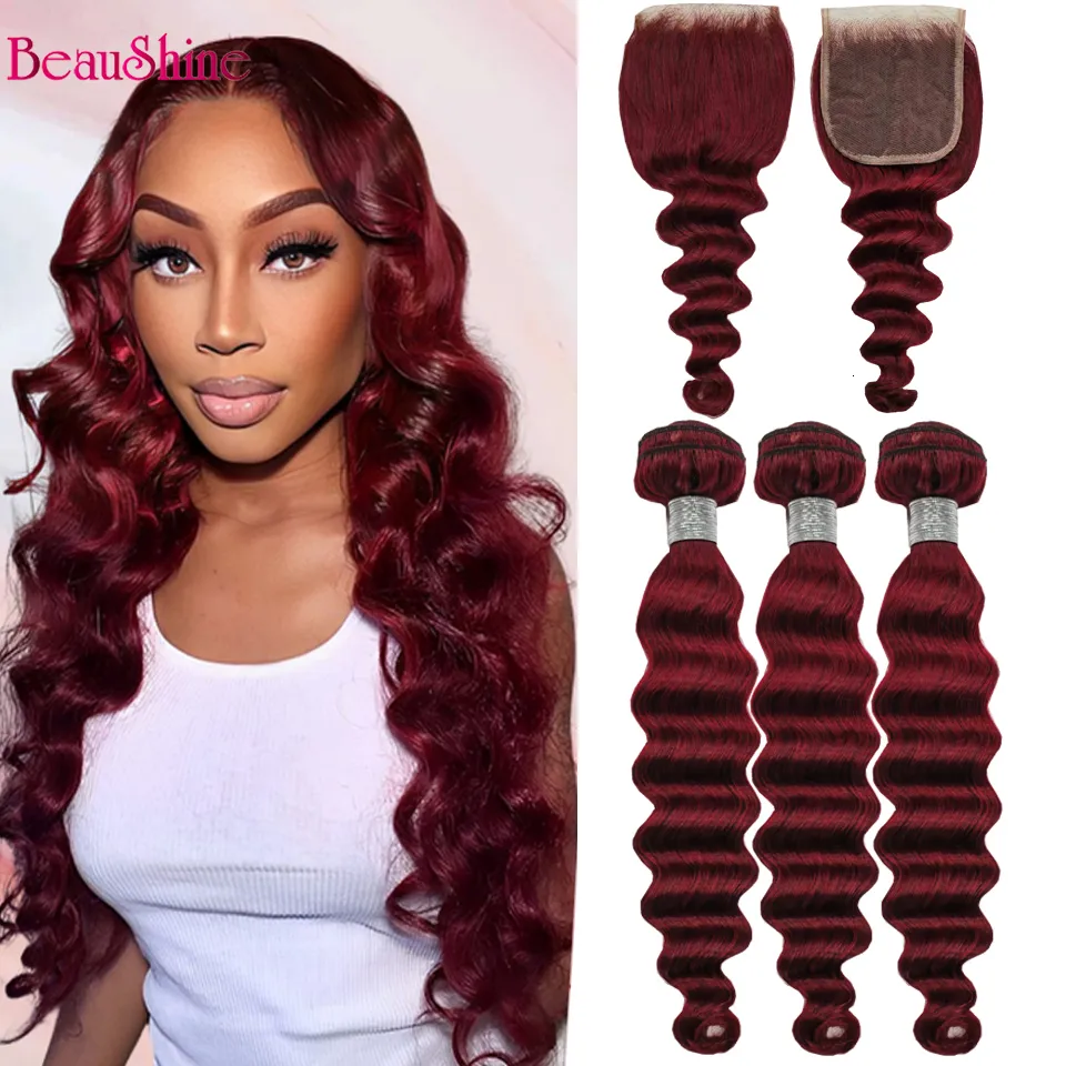 Loose Deep Wave Bundles: 4X4 Closure With Reddish Brown Human Hair ...