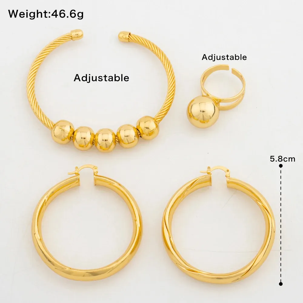 Gold Plated African Jewelry Set - Hoop Earrings, Bangle & Ring for Wedding, Bridal, Everyday ...