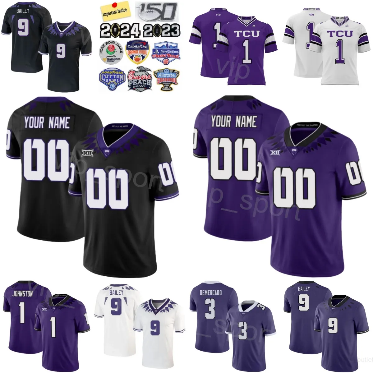 TCU Horned Frogs Purple Football Kits Emani Bailey #9, Sam Jackson #16 ...