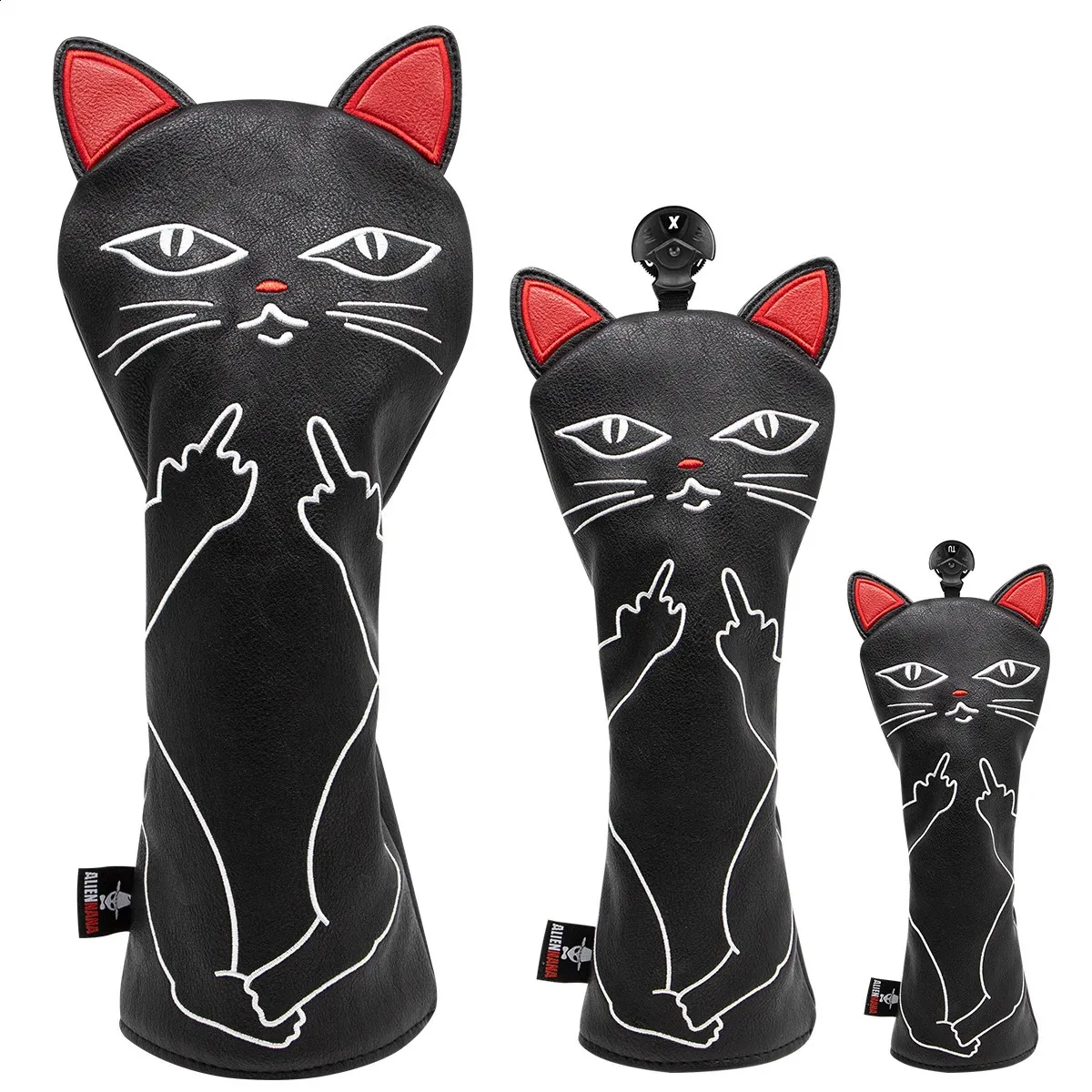 Golf Club Headcover Set Aliennana Black Cute Cool Cat 1 Wood Driver ...