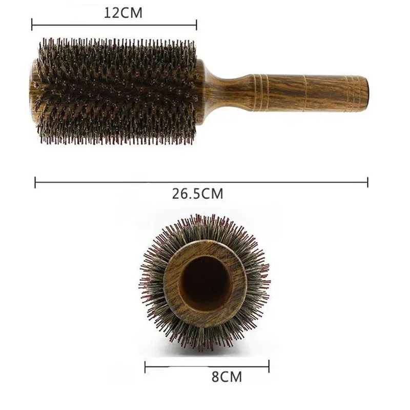 Wooden Round Hair Brush with Boar Bristles - Professional Hair Styling ...