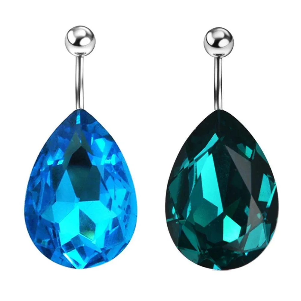 Crystaladorned Water Drop Belly Button Piercings 16x10mm Curved Belly ...