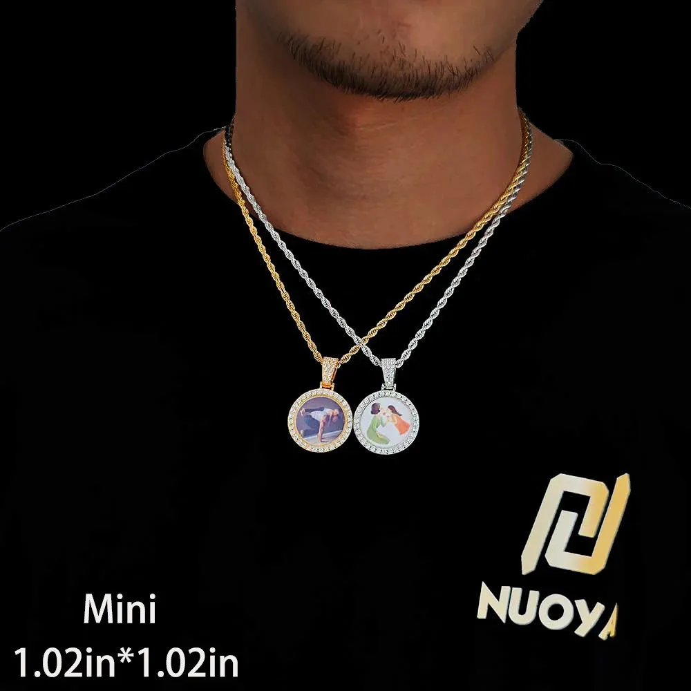 Personalized Hip Hop Memorial Picture Necklace with CZ Bling - Circular ...