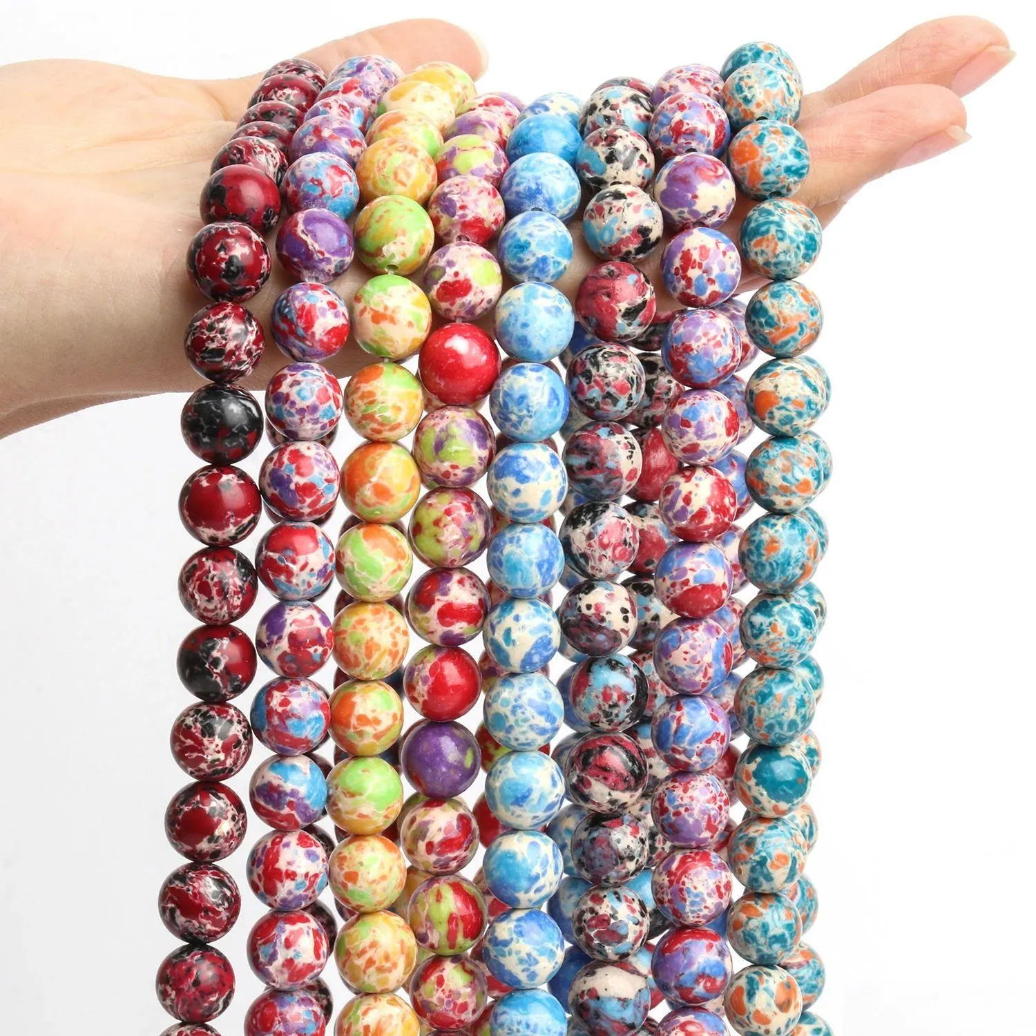 Colorful Sea Sediment Jasper Beads - 6-10mm Round Crystals for DIY ...