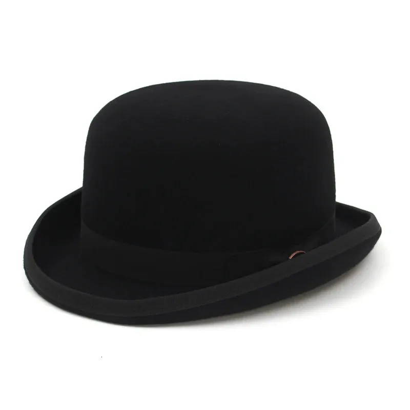 100% Wool Felt Black Derby Mens Bowling Hat with Satin Lining - Fashion ...