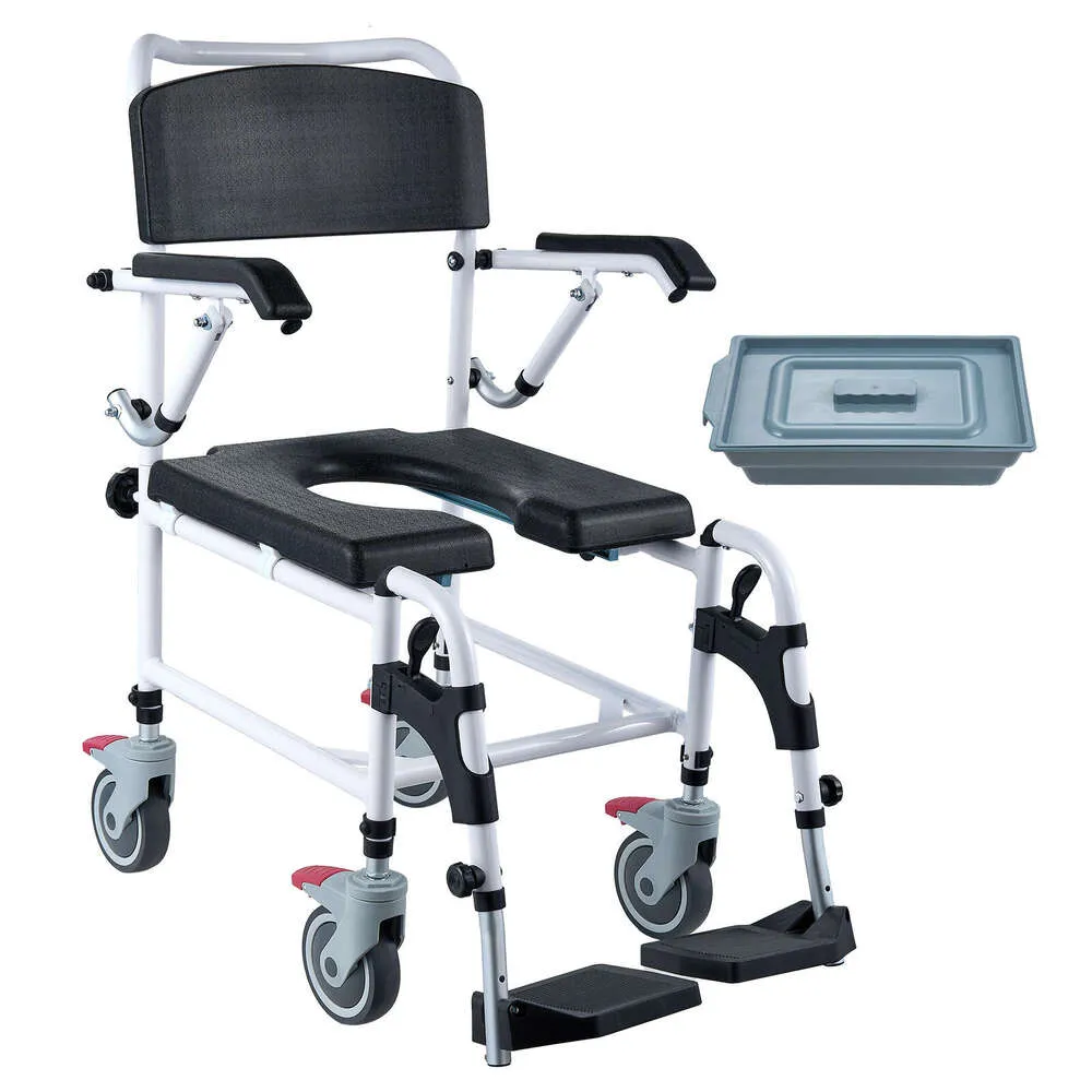 VEVOR Shower Commode Wheelchair With 4 Lockable Wheels, Footrests, Flip ...