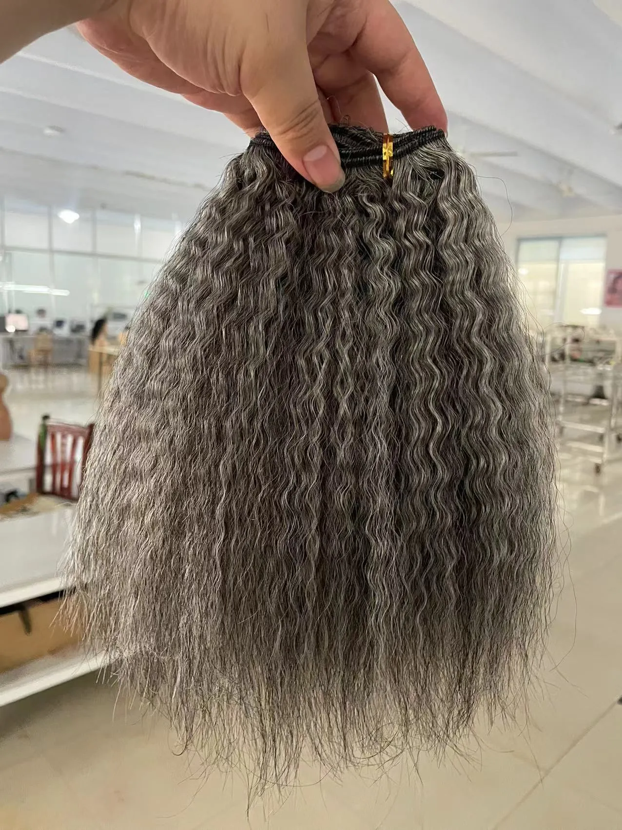 Salt and pepper kinky straight human hair bundles 100g pack with silver ...