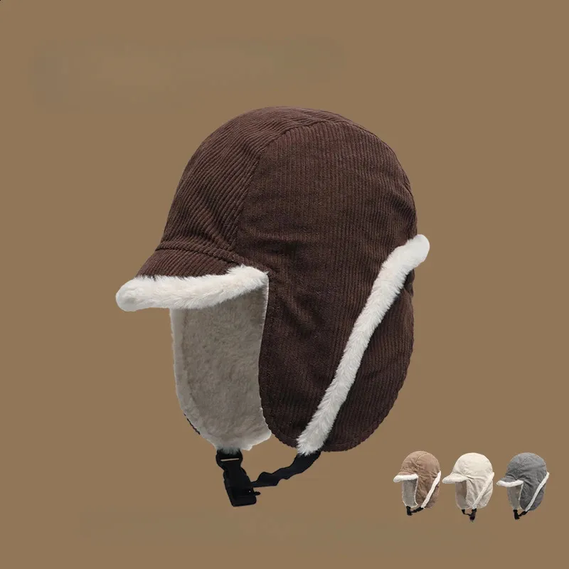 Men's and Women's Winter Hats with Ear Flaps and Brim: Corduroy Velvet ...