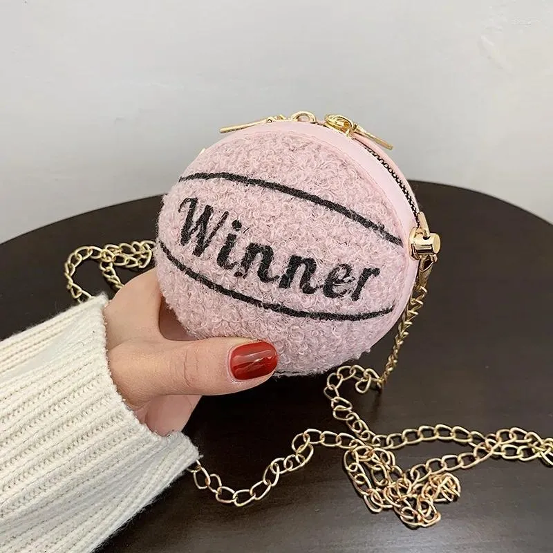Plush Mini Ball Coin Purse Crossbody Bag with Chain - Letter Print ...