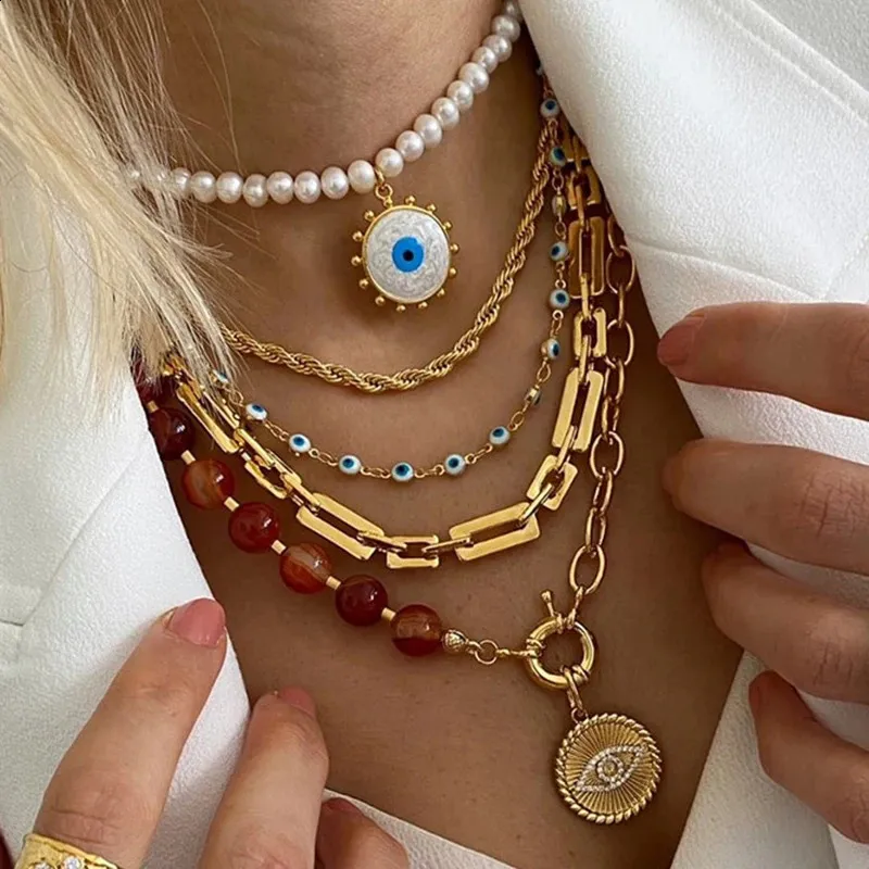 Baroque Pearl Evil Eye Pendant Necklace - Gold Plated Chain, Trendy ...