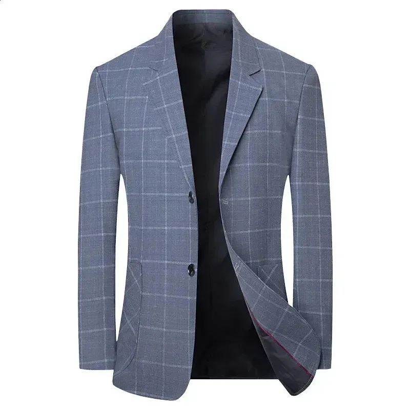 Spring Men's Blue Checkered Jacket Business Casual Set Coats, High ...