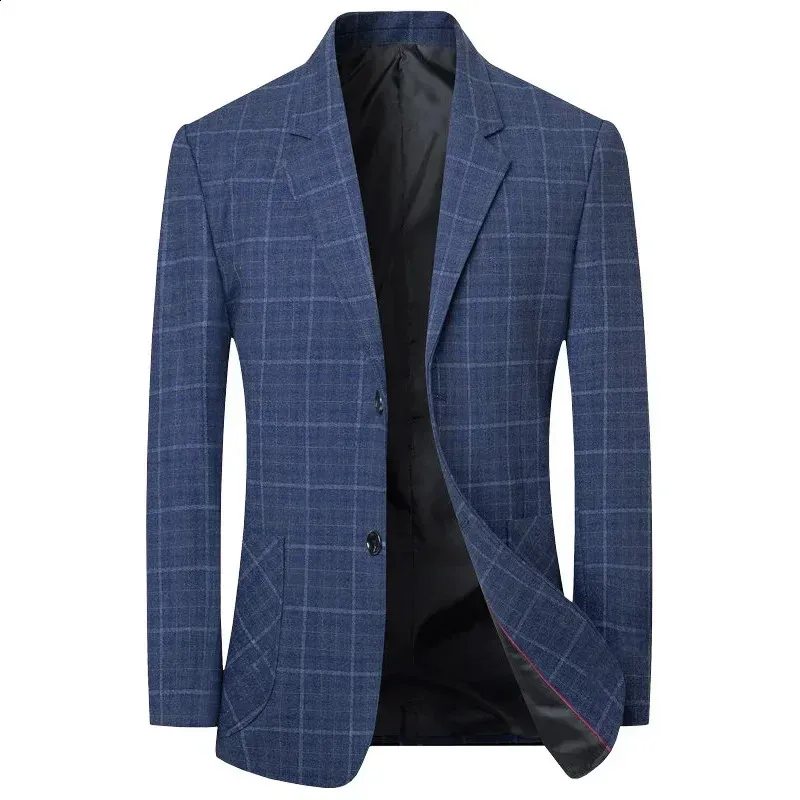 Spring Men's Blue Checkered Jacket Business Casual Set Coats, High ...