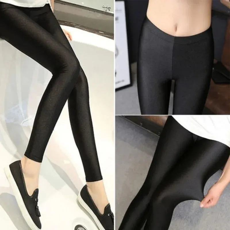 Women's Casual Shiny Leather Leggings Skinny Fit, V Waist, Comfortable ...