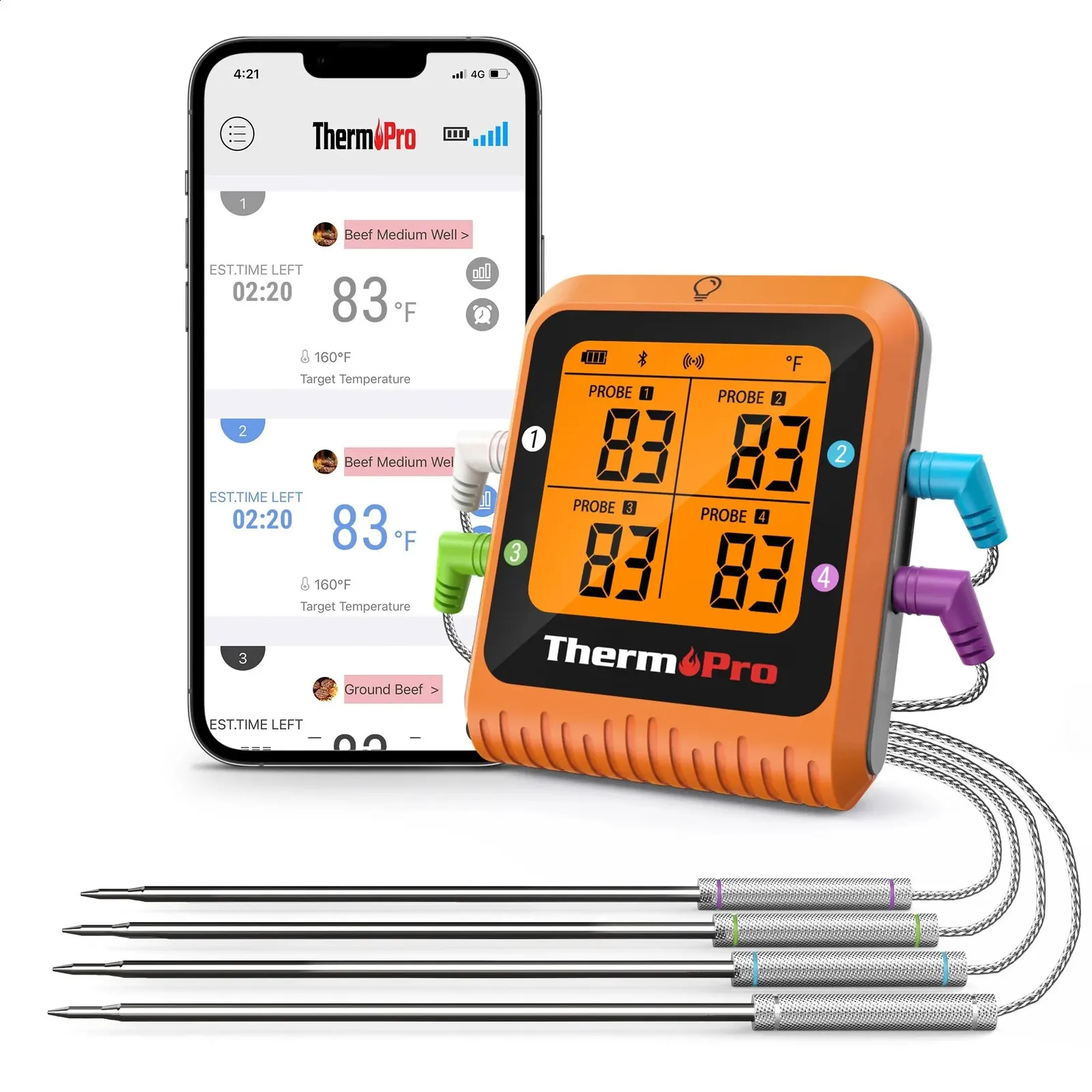 Wireless Meat Thermometer with 4 Probes - Digital Kitchen Cooking Gauge ...