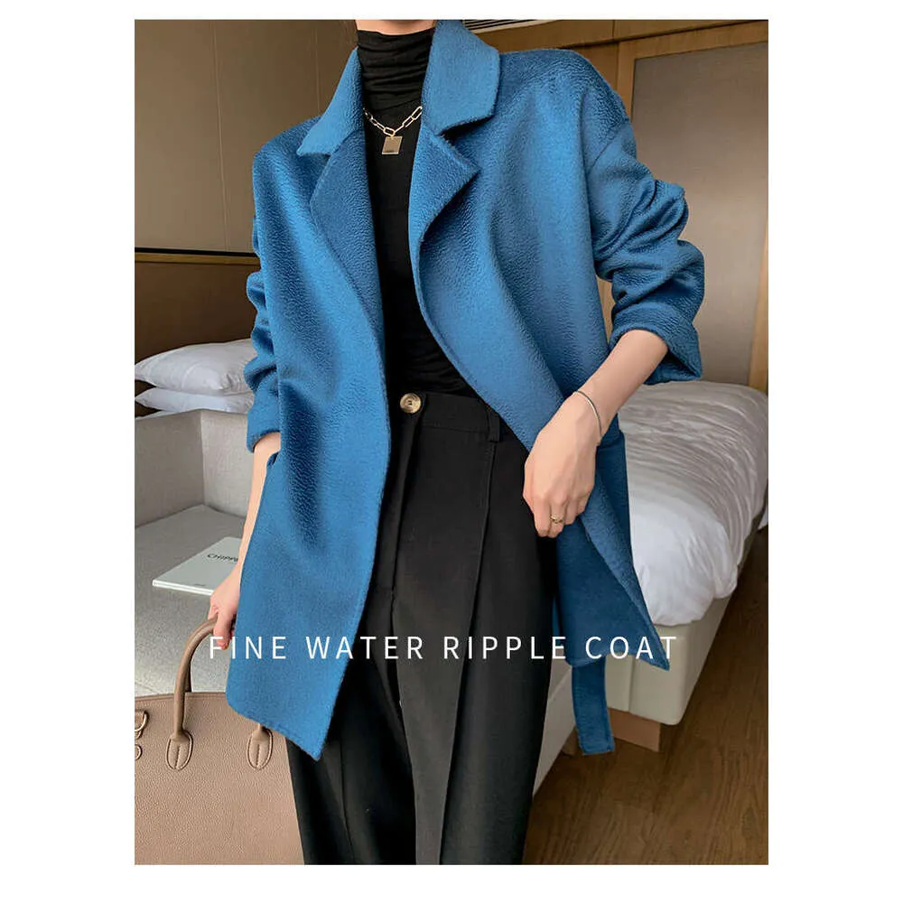 Double-Sided Cashmere Jacket for Women - Warm Wool Blend, Water Ripple ...