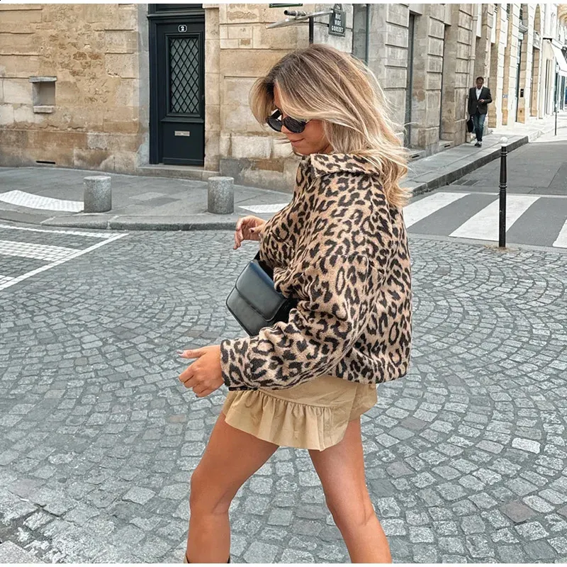 Retro Women's Leopard Print Lapel Cut Jacket Casual Single Chest Full ...