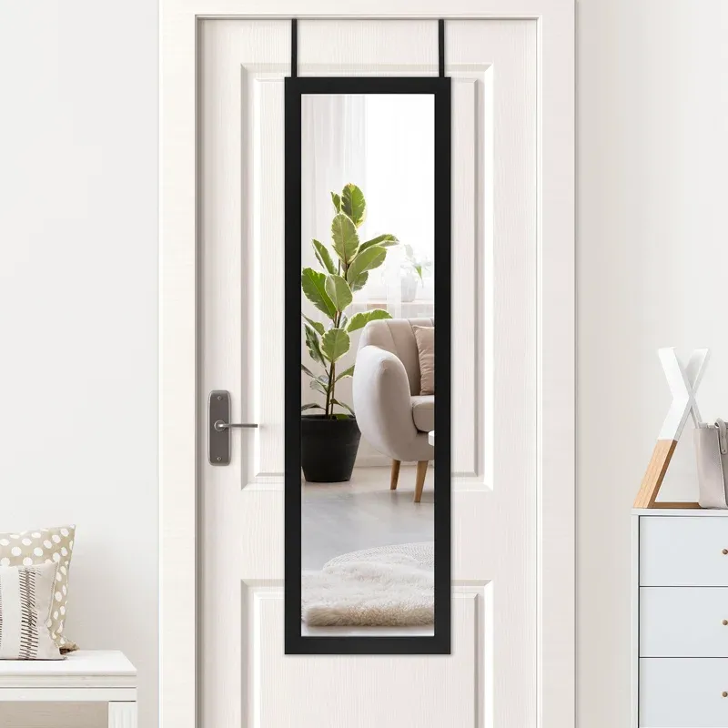 Over Door Hook Mirror Full Length Wall Mirror, Black Frame, Decorative ...