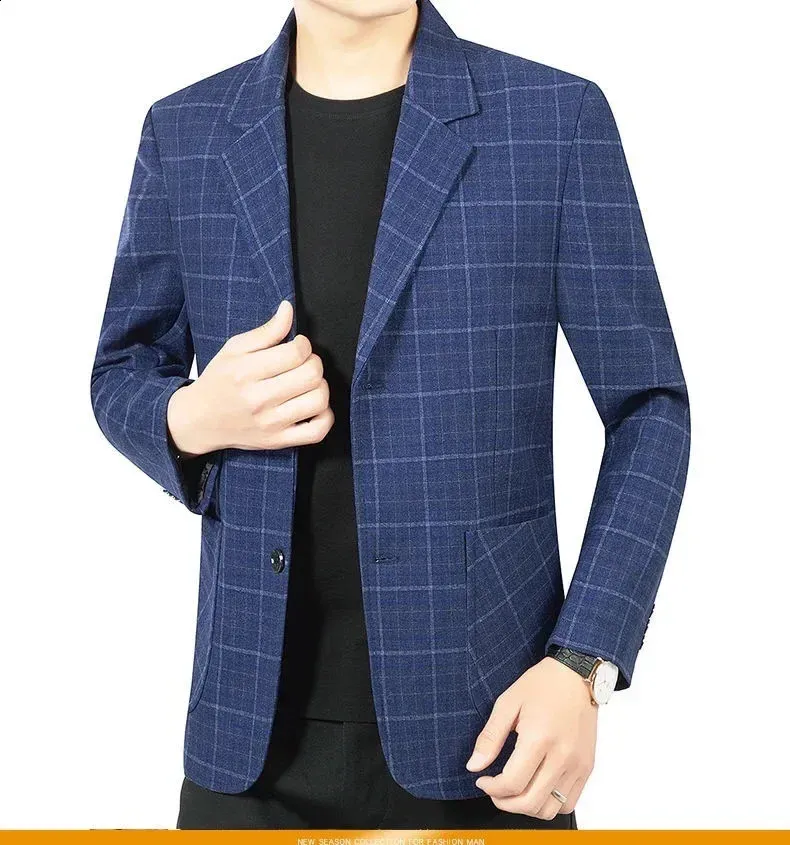 Spring Men's Blue Checkered Jacket Business Casual Set Coats, High ...