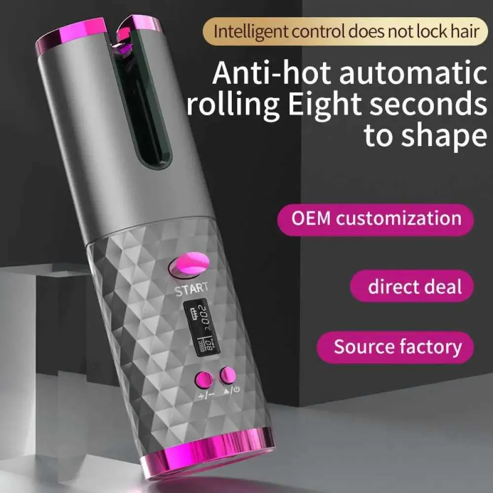 Cordless Rotating Curling Iron with Adjustable Temperature & Timer ...