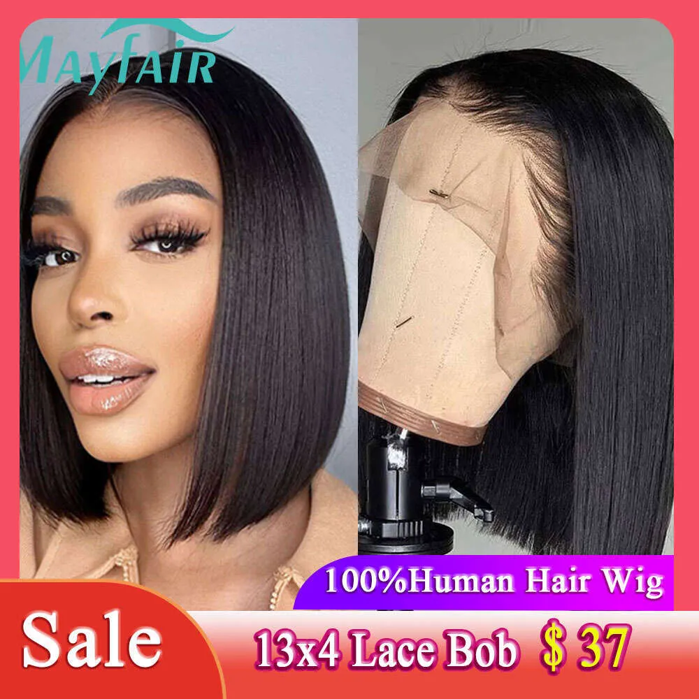 Glueless Peruvian Human Hair Short Bob Wig with 13x4 HD Frontal ...