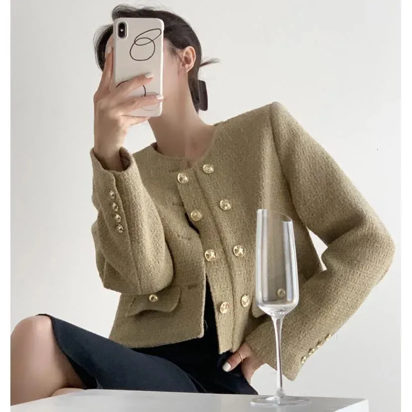 French Style Tweed Short Sleeve Acetate Jacket Crew Neck Leopard ...
