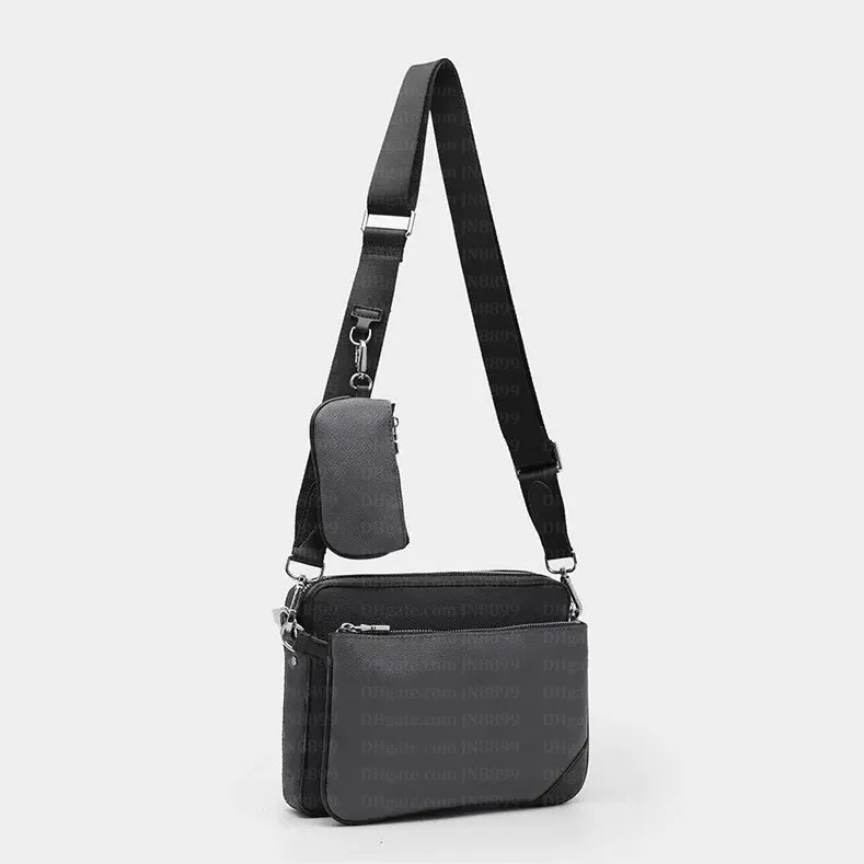 Men's 3-Piece Leather Bag Set: Classic Grey Plaid Shoulder Bag ...