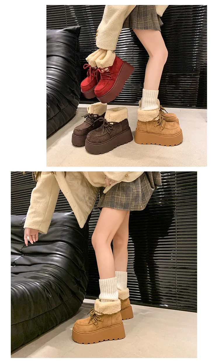 Women's Suede Platform Snow Boots with Fur Collar - Warm, Comfortable ...