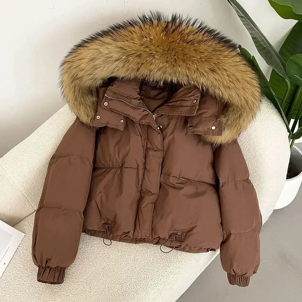 Women's Real Raccoon Fox Fur Winter Puffer Jacket Women's Large Puffer Hooded Winter Parka For ...