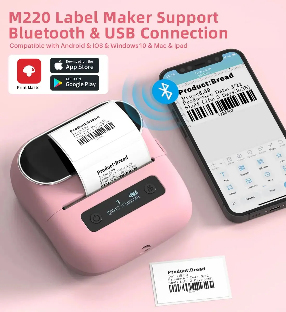 Phomemo M220 Wireless Portable Label Printer - Mini Barcode & Sticker ...