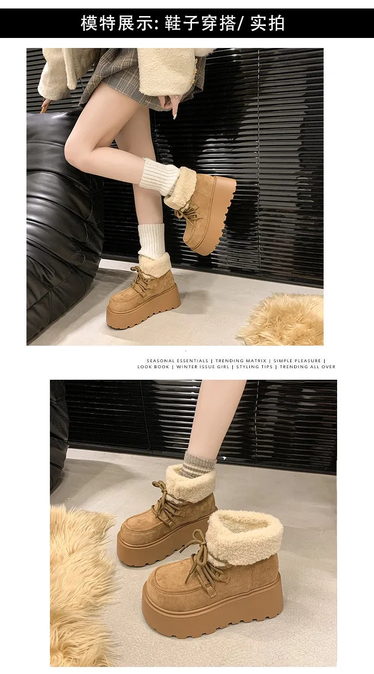 Women's Suede Platform Snow Boots with Fur Collar - Warm, Comfortable ...