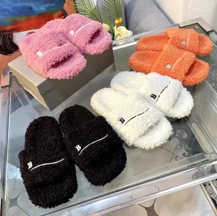 Designer Slippers For Women Cozy Wool Slides, Plush Cotton Flip Flop ...