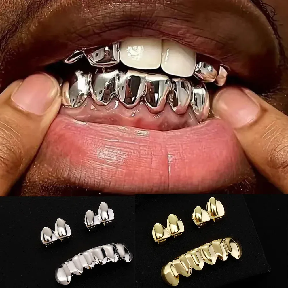 Gold & Silver Glossy Teeth Grills - Hip Hop Top & Bottom Tooth Caps for ...