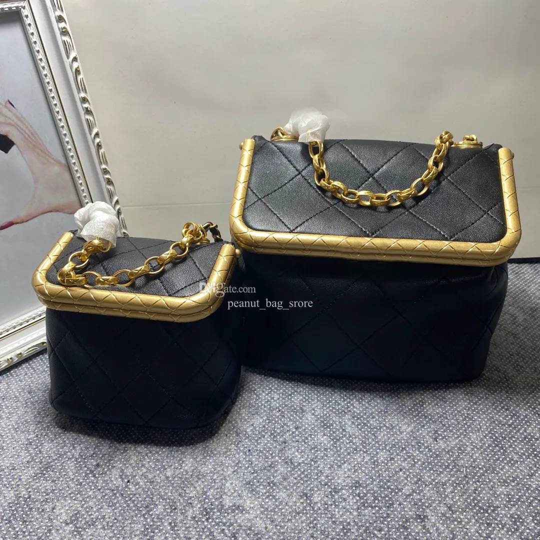 9A Designer Box Bag: Gold and Black Lambskin Retro Shoulder Bag with ...