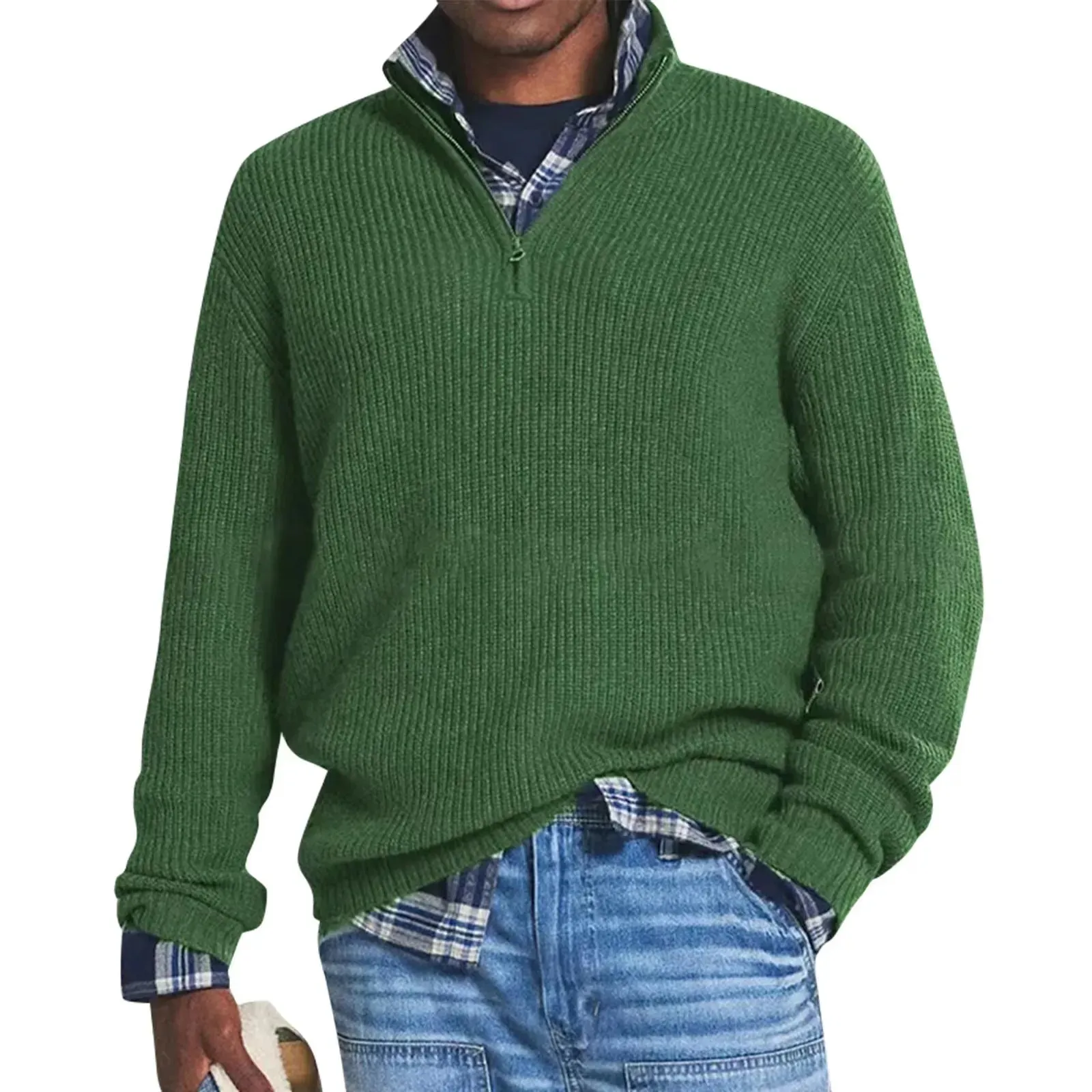 Autumn Winter Men's Zipper Sweater Solid Half High Collar Sweatshirt ...