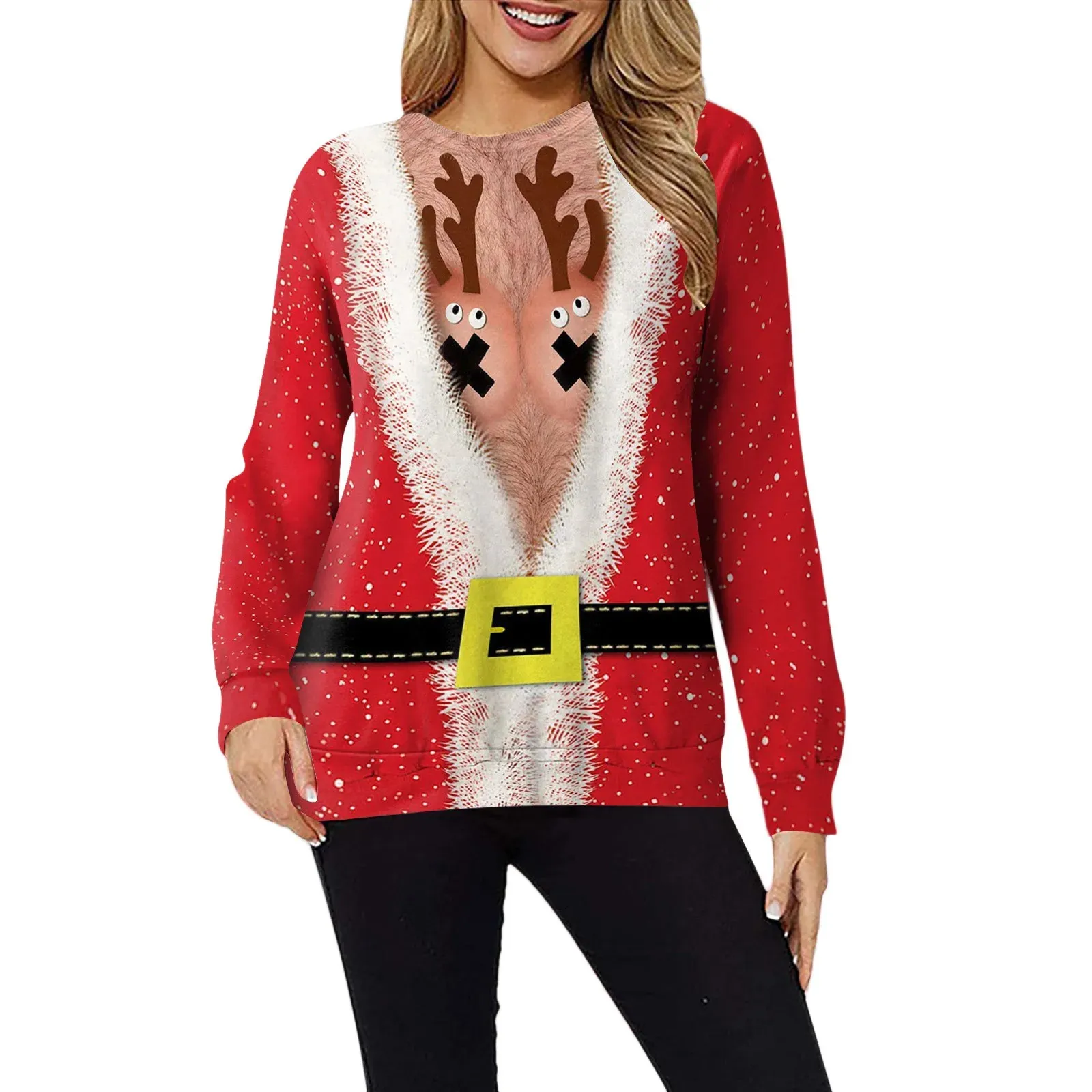 Open Knit Wool Christmas Sweater with Cow Patch, Snowflake & Tree ...