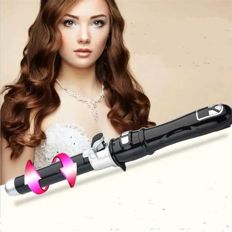 Electric LCD Automatic Rotating Curling Iron Rod Curler Magic Wave ...