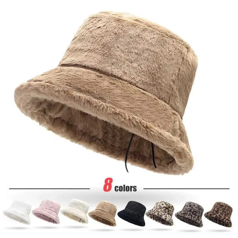 Premium Leopard Faux Fur Bucket Hat - Thick & Warm Winter Plush Hat ...