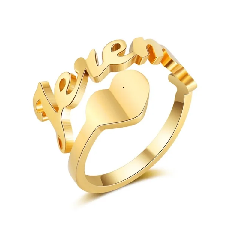 Personalized Love Heart Ring - Custom Name Stainless Steel Adjustable ...