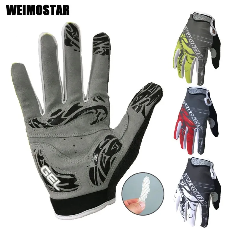 Gel Padded Full Finger Mountain Bike Gloves - Red - Breathable & Shock ...