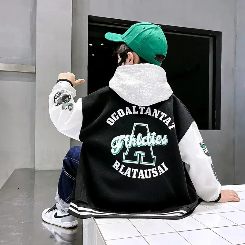 Boys' Contrast Alphabet Varsity Jacket - Spring & Autumn Casual School ...