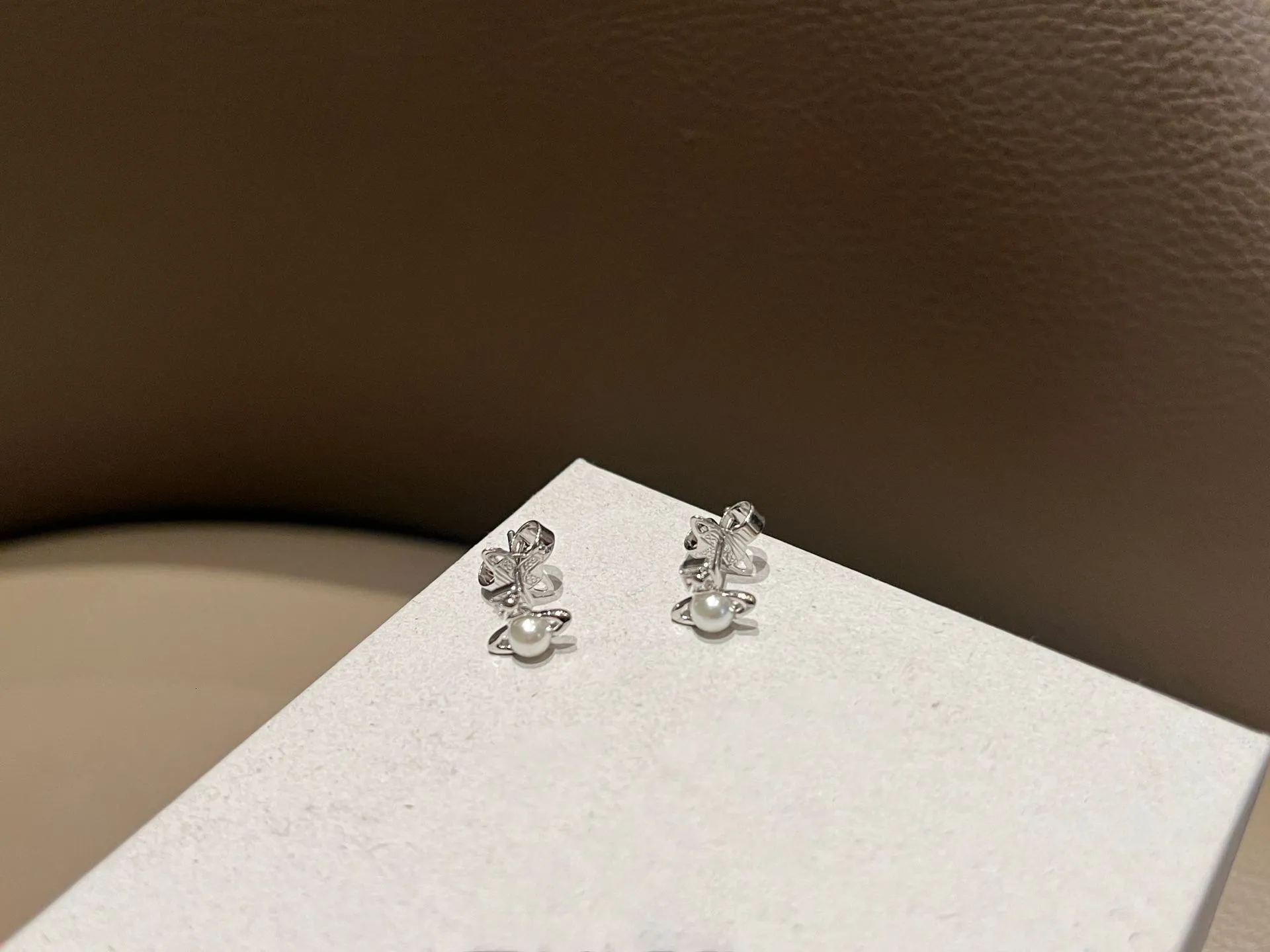 Mini Saturn Pearl Earrings - Single Flat Pearl, Western Empress Dowager ...