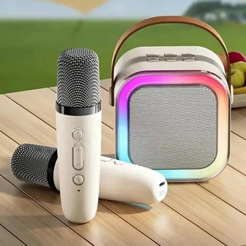 Portable Wireless Karaoke Machine with 2 Microphones, Colorful LED ...