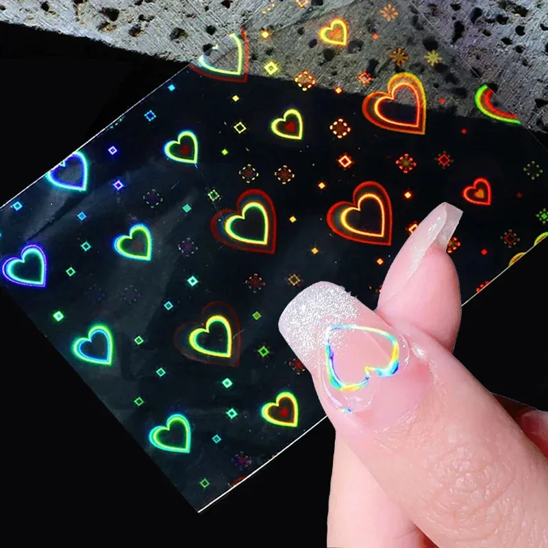 Heallor 3D Laser nail stickers nail art - Heart Shaped Transfer Sticks ...